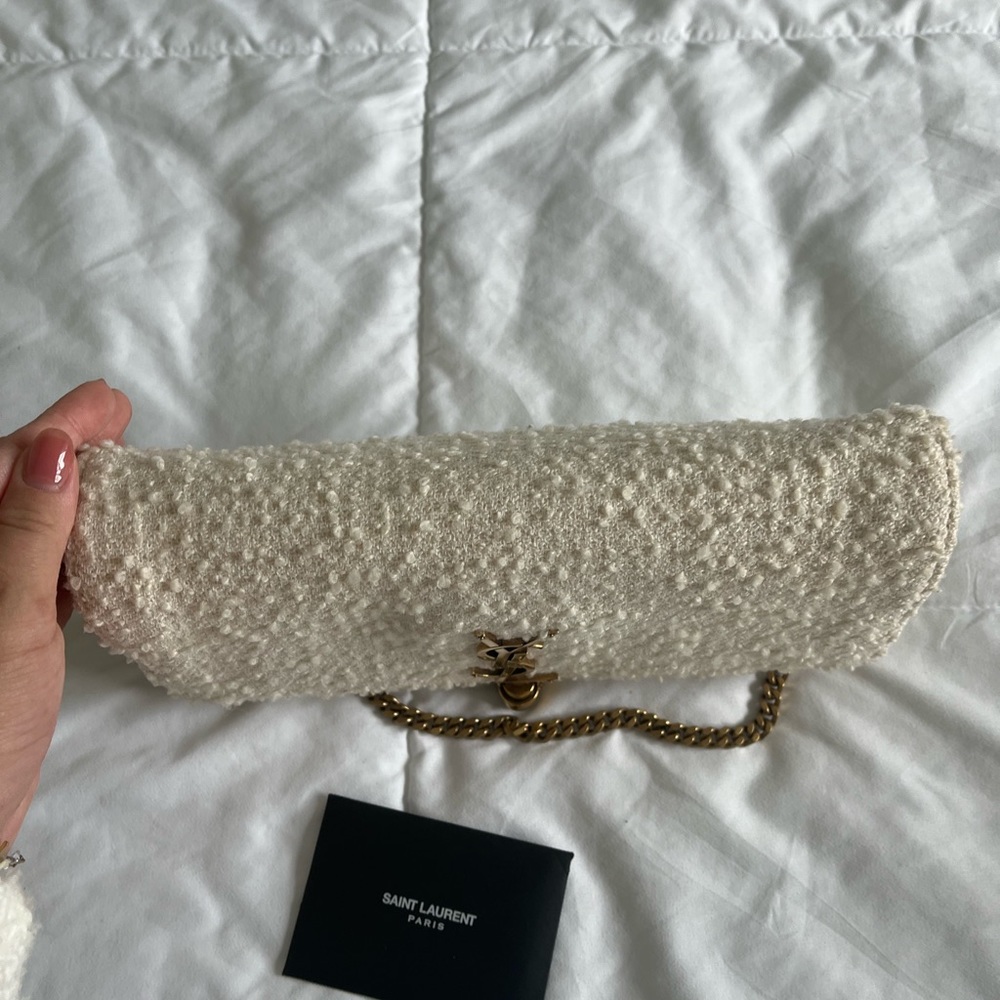 Cream Ysl Tweed Bag With Gold Hardware - Gem